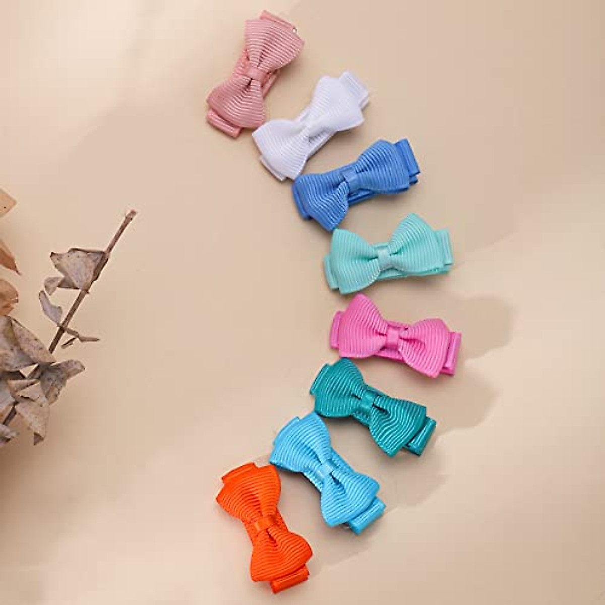 Baby Hair Clips Bows for Girls Mini Fully Lined Baby Bows Grosgrain Ribbon 1.2" Tiny Hair Bows Clips for Baby Girls Infant Fine Hair 40PCS (20Colors in Pairs)