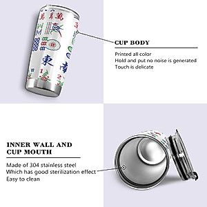 Mahjong Game Tumbler Stainless Steel Insulated Cup Travel Mug for Coffee Double Wall Vacuum Thermos with Straw and Lid 20oz