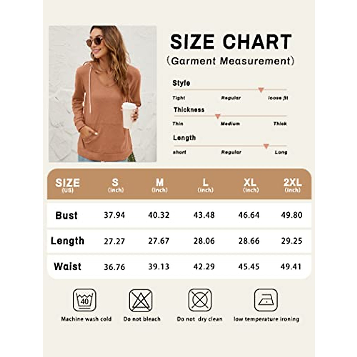 Saloogoe Sweatshirt for Women Pullover V Neck Hoodies Long Sleeve Fall Tops Large