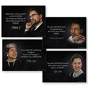 MWB Black History Inspirational Wall Art Posters - Powerful Heroes Martin Luther King, Rosa Parks, Malcolm X, Maya Angelou Positive & Motivational Quotes Wall Art Decor | African American Wall Art for Office or Home | 13" x 18" Non-Laminated (Pack of 4)