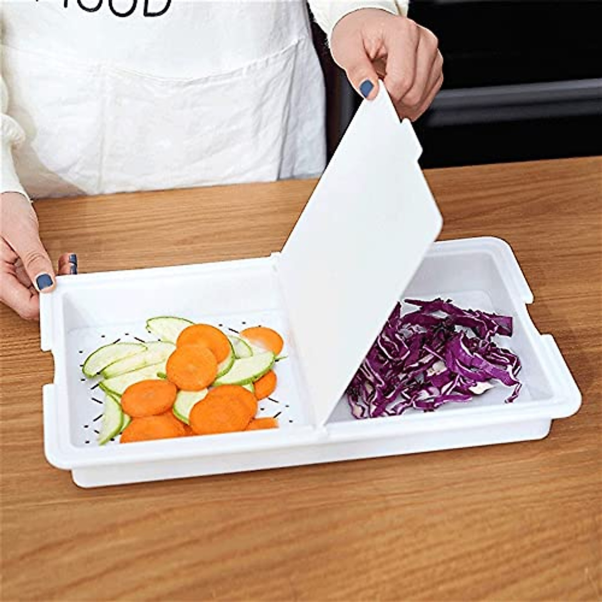 GULRUH Wood Cutting Boards for Kitchen, Foldable Food Cutting Board 3 in 1 Cutting Board Plastic Basket Drain Tray Multifunctional Kitchen Table Durable and Non-Greasy Kitchen Tool (Color : White)