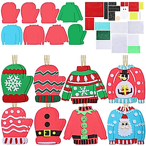16 Pcs Christmas Sweater Foam Mitten Crafts, Christmas Tree Ornament Sets includes 8 DIY Ugly Sweater and 8 Mitten Foam Ornament Holiday Craft Kit Homemade Kits for Kids Home Activities