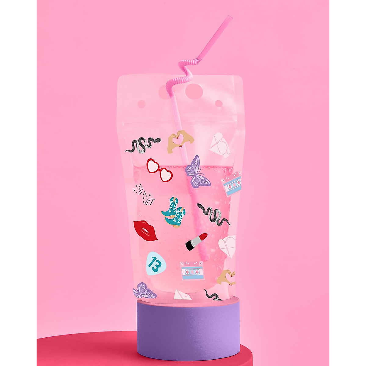 xo, Fetti Eras Party Clear Drink Pouches - 15 pcs | Concert Party Sippers, Bachelorette Decorations, Birthday Drinkware, Bridesmaid Supplies