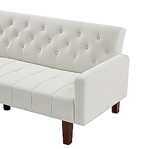 BIVVI Linen Convertible Sofa Bed Sleeper Couch Double Folding Loveseat Futon Sofá Chair Daybed w/Adjustable Reclining Backrests,Lounge Couch for Living Room Apartment Home Office,Beige