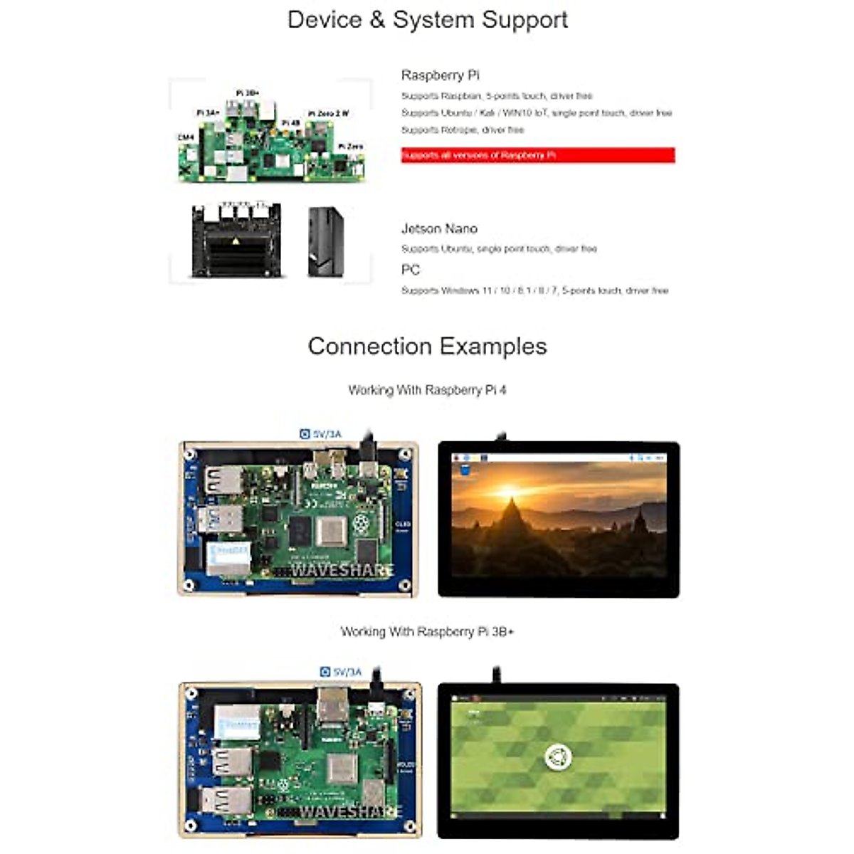waveshare 5inch Capacitive Touch AMOLED Display Compatible with Raspberry Pi 5/4B/3B+/3A+/2B/B+/A+/Zero/Zero W/WH/Zero 2W CM3+/4 960×544 Resolution HDMI Optical Bonding Supports Jetson Nano/Windows