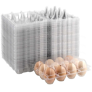 JAPCHET 100 Pack Plastic Egg Cartons, Clear 12 Egg Cartons Dozen Plastic Egg Carton Bulk for Kitchen, Fridge, Market and Farms