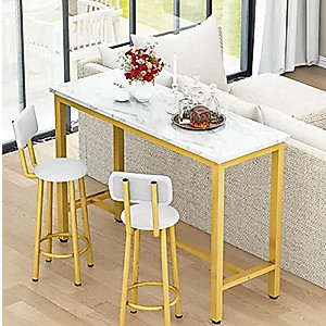 Lamerge Faux Marble Pub Height Table with 2 PU Upholstered Stools,3-Piece Kitchen Table and Chairs,Suit for Dining Room & Living Room & Breakfast Nook,Space Saving Set for 2,White & Gold & Grey,39.3"