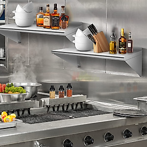 HOCCOT Commercial Stainless Steel Shelf 12 x 48” 2 Pack, Wall Mounted Food Service Storage Rack Shelves, Heavy Duty 300 lb Metal Shelf for Kitchen, Restaurant, Food Truck, Garage, Laundry Room