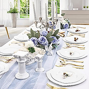 Morejoy 100PCS White Plastic Plates - White Disposable Plates - Include 50 Pieces 10.25 Inch Dinner Plates & 50Pieces 7.5 Inch Dessert Plates - Perfect for Weddings & Thanksgiving & Christmas