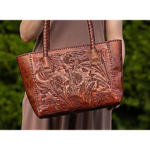 Mauzari Women's Leather Tote with Woven Handle (Koa)