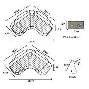 PanderHecop 2Pcs Stainless Steel Shower Caddys, 8 Anti-Rrust Stickers and Hooks Strong Load-Bearing for Right Angle Smooth Bathroom, Kitchen, Toilet (Silver)