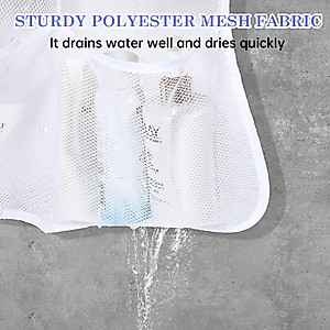 Tucnoeu Mesh Shower Caddy Hanging with 3pcs Adhesive Hooks and 3pcs Metal Loop Hangers, 7 Pockets Shower Hanging Organizer with Quick Drying Mesh,for Shampoo, Soap, White