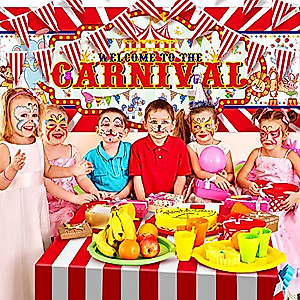 Circus Carnival Party Decoration Set Carnival Theme Banner Circus Red and White Striped Pennant Banner Flags and Carnival Theme Tablecover for Circus Carnival Party Suppliers and Favors