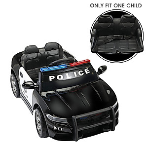 TOBBI 12V Kids Police Car Ride on with Remote Control, Battery Powered Vehicle Electric Car for Kids w/Siren Flashing Light, Megaphone, Car Keys, USB, Music, Spring Suspension, Pull Rod, Black