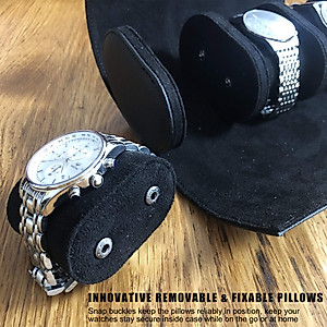 Longjet Watch Roll Travel Case for Men Portable Watches Organizer Box with Removable Velvet Pillow Holder (Black Cross)