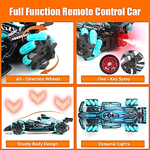 Smalody RC Car Toy, Fog Racer Remote Control Car Kids Racing Hobby Toy with Rear Fog Stream 1:12 4WD Crawler Toy Car Model Vehicle Boy Girl Adults LED Light Monster Truck with Rechargeable Battery