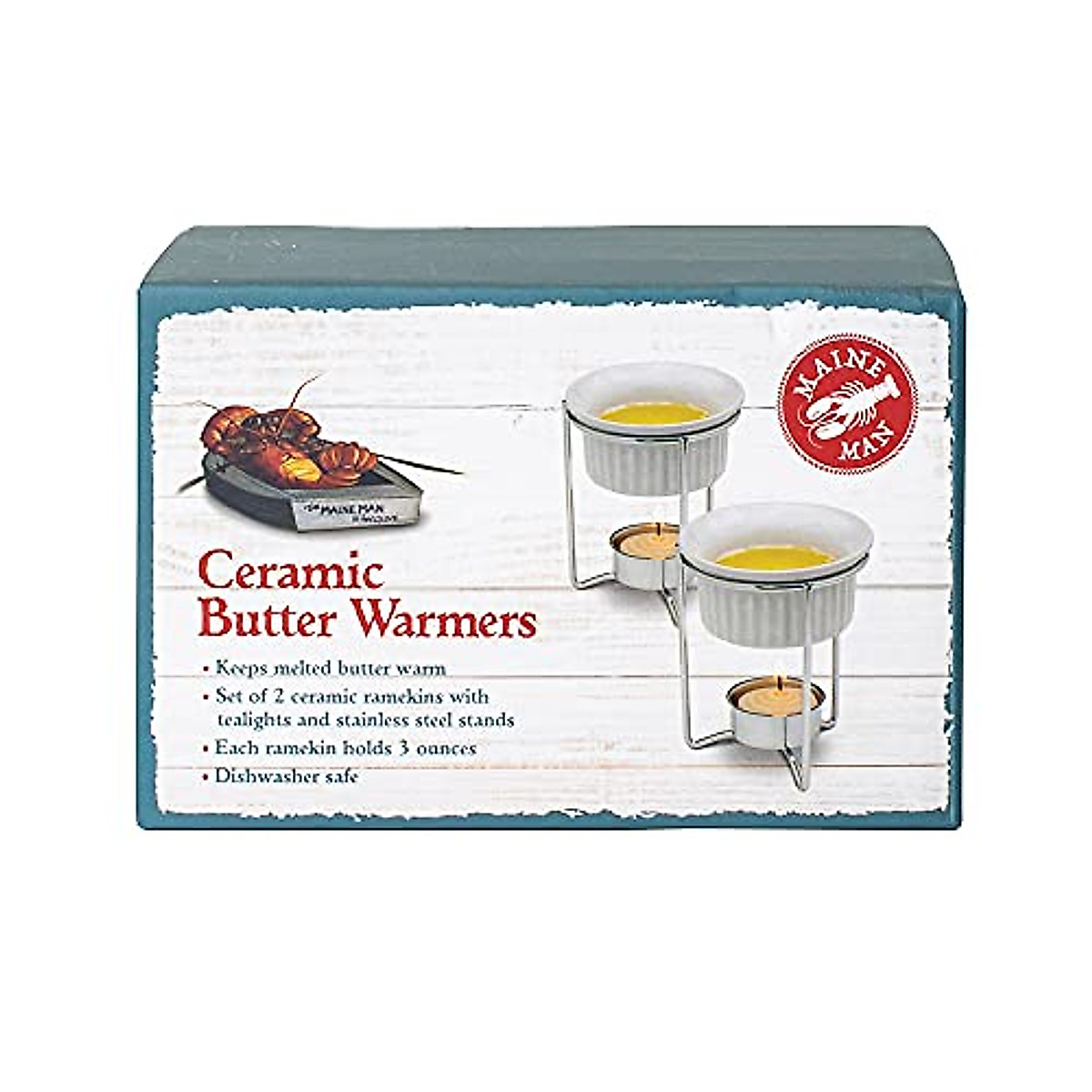 Maine Man Butter Warmer Set, Ceramic Ramekins with Chrome-Plated Steel Wire, Set of 2, 3-Ounce Capacity