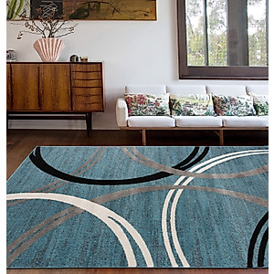 Rugshop Modern Wavy Circles Design Area Rug 6'6" x 9' Blue