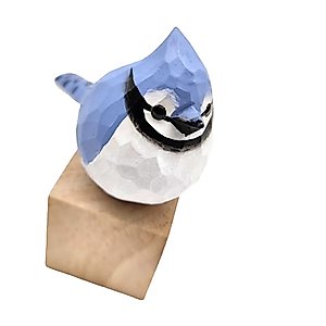TALKLEK Hand Carved Wooden Bird Figurines, Creative Small Bird Statue for Home Decor, Bird Gifts for Bird Lovers (Blue Jay)