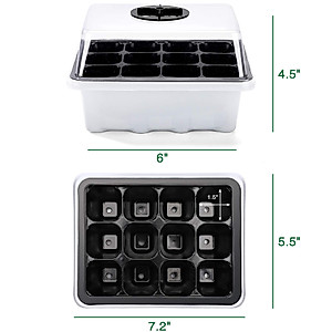 Delxo 10-Pack Seed Starter Kit Seedling Starter Tray (12 Cells per Tray) Humidity Adjustable Plant Germination Kit Garden Seed Starting Tray with Dome and White Base Plus Plant Tags Hand Tool Kit