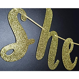 She Did It Gold Glitter Cursive Banner Sign, Graduation Garland, Class of 2023 Grad Party Decorations Supplies (Gold)