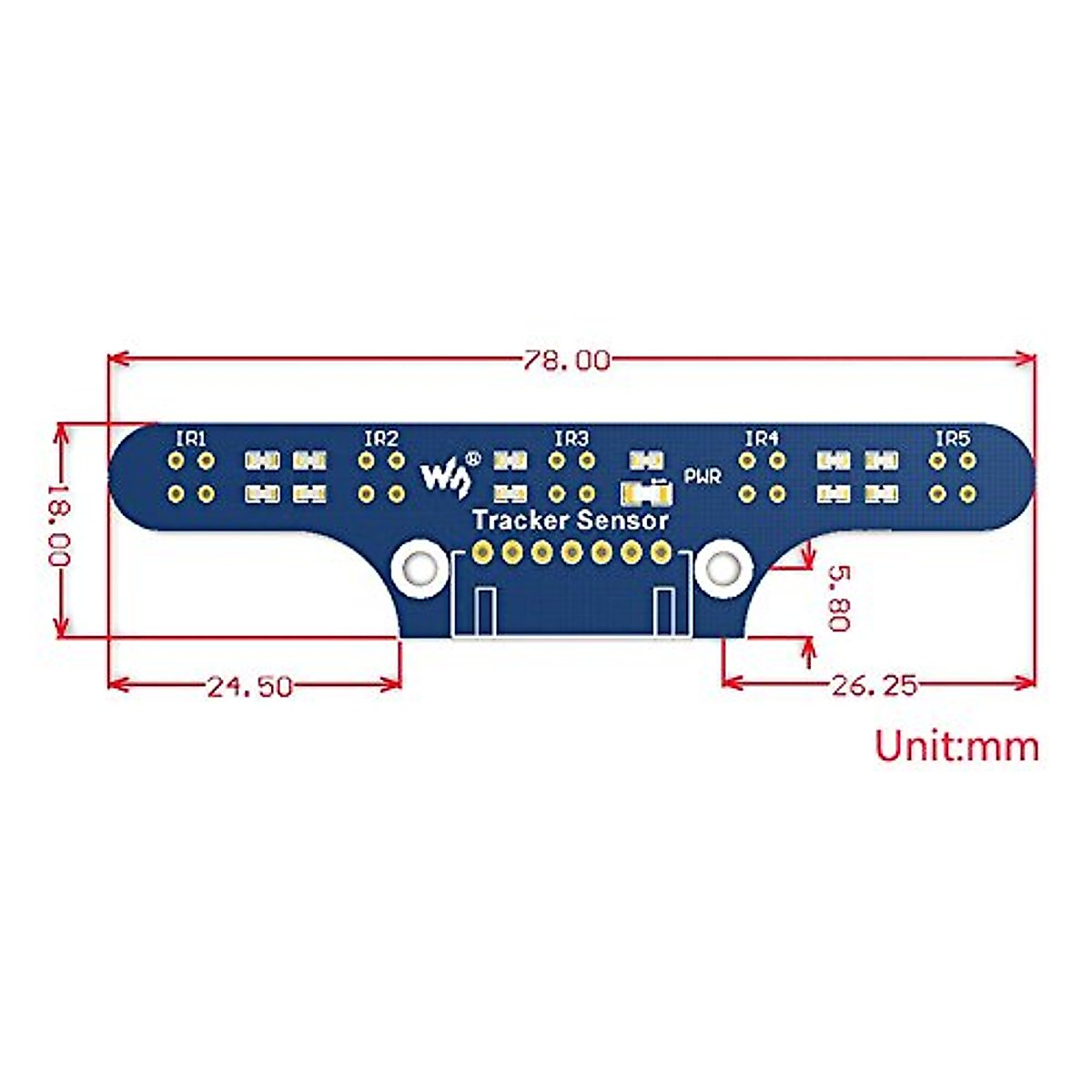 Waveshare Tracker Sensor Module 5-ch ITR20001/T Infrared Detector Robot Infrared Line Tracking Range 1cm to 5cm Power 3.3V to 5V