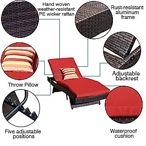 Sundale Outdoor 2 Pieces Chaise Lounge Chair, Patio Adjustable Chaise Loungers with Living Coral Cushions & Pillows for Garden Balcony Yard Deck - Steel