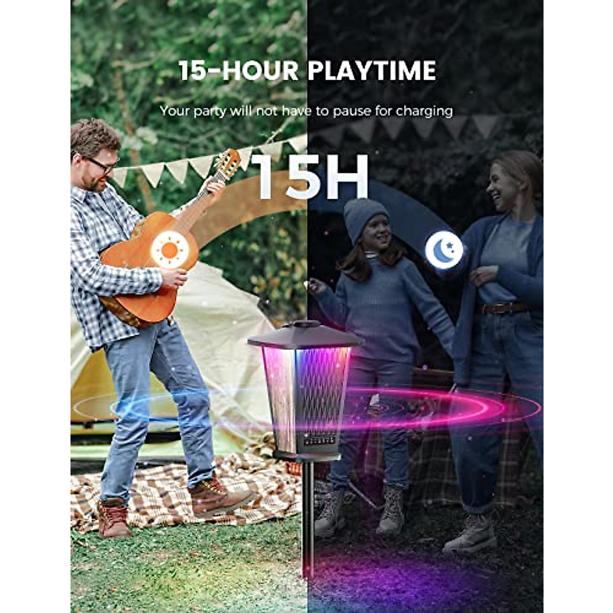 Bluetooth Speaker, 80W Outdoor Waterproof Wireless Speaker with Punchy Bass & Beat-Driven Lights Show, Multi-Sync up to 100 Speakers, Big Loud Surround Stereo Sound System for Party/Pool/Patio, 2 Pack