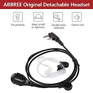 BAOFENG ABBREE Original 2-Pin Detachable Headset Air Acoustic Tube Two Way Radio Earpiece UV-5R BF-888S BF-F8HP 5RM UV-5G Plus UV-21R UV-17R GM-5RH GM-15 PRO K5PLUS Walkie Talkie (2Pack)