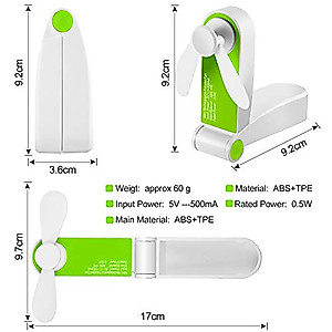 3 Pack Portable Pocket Fans Handheld Mini Fan Portable Foldable Fan Personal Travel Fan Hand Fan Summer USB Rechargeable Desk Fans for Home Women Travel Outdoors Or Indoors, 2 Speeds (Green)