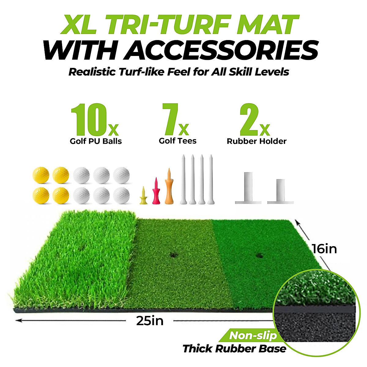 Golfguru Golf Net, 10x7ft All in 1 Golf Practice Net with XL Tri-Turf Golf Mat, Impact Target, 10 Golf Balls, 7 Golf Tees, 2 Rubber Golf Tees, Carry Bag, Golf Net for Backyard Driving Chipping Indoor