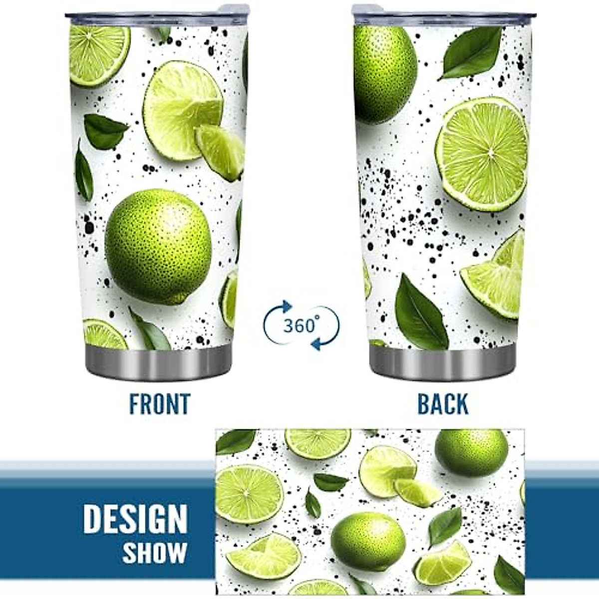 QWEUIOP 20oz Insulated Travel Coffee Mug Tropical Citrus Stainless Steel Tumbler with Lid Double Wall Vacuum Coffee Cup For Hot and Cold Drinks14325