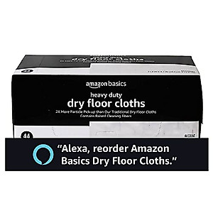 Amazon Basics Quilted Heavy Duty Dry Floor Cloths to Clean Dust, Dirt, Pet Hair, 44 Count (Pack of 1), White, 11" x 8.7"