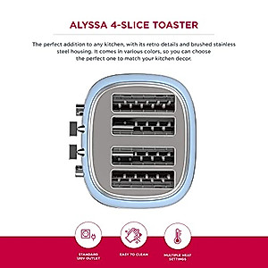 Homeart Alyssa 4-Slice Retro Toaster - Stainless Steel With Removable Crumb Tray, Adjustable Browning Control With Multiple Settings to Cancel, Defrost and Bagel - 1500W, Powder Blue