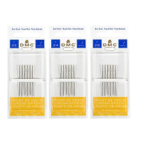 DMC 3 Pack Size 22-24-26 (One Pack Each)-Cross Stitch Needles - Total 18 Needles - New Package