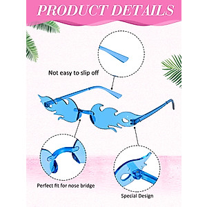 Dunzy 12 Pairs Fire Shaped Sunglasses Rimless Flame Glasses Wave Fire Y2K Glasses Frameless Eyewear(Stylish Colors)