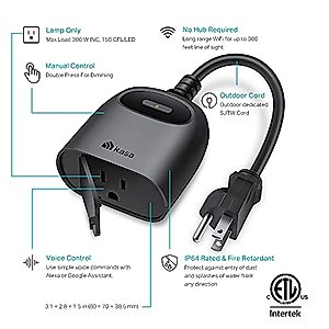 Kasa Outdoor Smart Dimmer Plug, IP64 Plug- in Dimmer for Outdoor String Lights, Compatible with Alexa, Google Assistant & SmartThings, Long Wi-Fi Range 2.4Ghz, No Hub Required, ETL Certified(KP405)