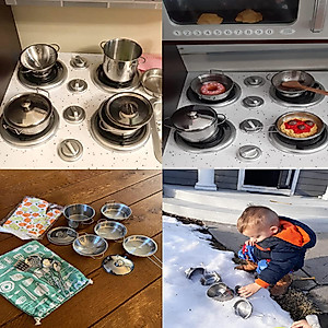 Play Pots and Pans Toys for Kids, Kitchen Playset Pretend Play Toys - Pretend Cookware Mini Stainless Steel Cooking Utensils Development Toys for Toddlers, Girls, Boys Ages 3 Years and up