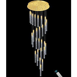 Flashing God Gold 28 Lights Large Foyer Chandeliers for High Ceilings 12 feet Long Spiral Stair Pendant Chandelier Crystal Ceiling Light Fixtures Dimmable 2700k-4500k-6000k