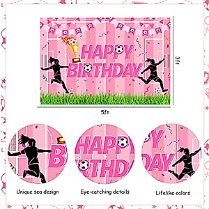 Wonmelody Soccer Birthday Party Decors for Girl Football Birthday Party Decor Sports Birthday Party Supplies Soccer Girl Happy Birthday Backdrop Pink Black Balloon Arch for Football 1st Birthday Party