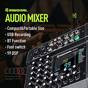 6 Channel Audio Interface Mixer Sound Board 99 DSP Digital Effects With 48khz/24bit Bluetooth USB Rac Interface As Mp3 Player Audio Mixer Feet Switch On/off For Karaoke Dj Studio Streaming Recording