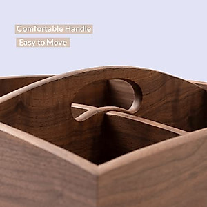 Insunen Walnut Wood Tray with Handle, Square Wooden Divided Serving Trays 4 Compartments, Nut Candy Snack Storage Organizer Trays, Coffee Table Tray, Ottoman Decorative Tray (10.6"x10.6"x3.15")