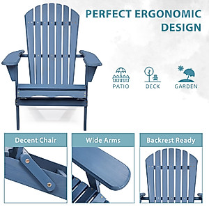 Wooden Folding Adirondack Chair Set of 2, Pre-Assembled BackRest Wood Lounge Chair for Outdoor Patio Garden Lawn Backyard Deck Pool Beach Firepit