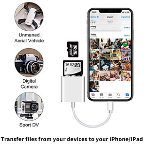2 Pack-SD Card Reader for iPhone iPad Camera, 2 in 1 Lightning to SD & TF Card Reader Adapter Portable Micro SD Card Reader for iPhone 14/13/12/11/X/XR/8/7/iPad, No Application Required,Plug and Play
