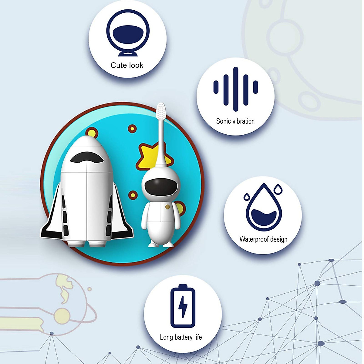 Sonic Rechargeable Kids Electric Toothbrush with 3 Brush Head, Cute Shaped Toothbrush for Children, IPX7 Waterproof