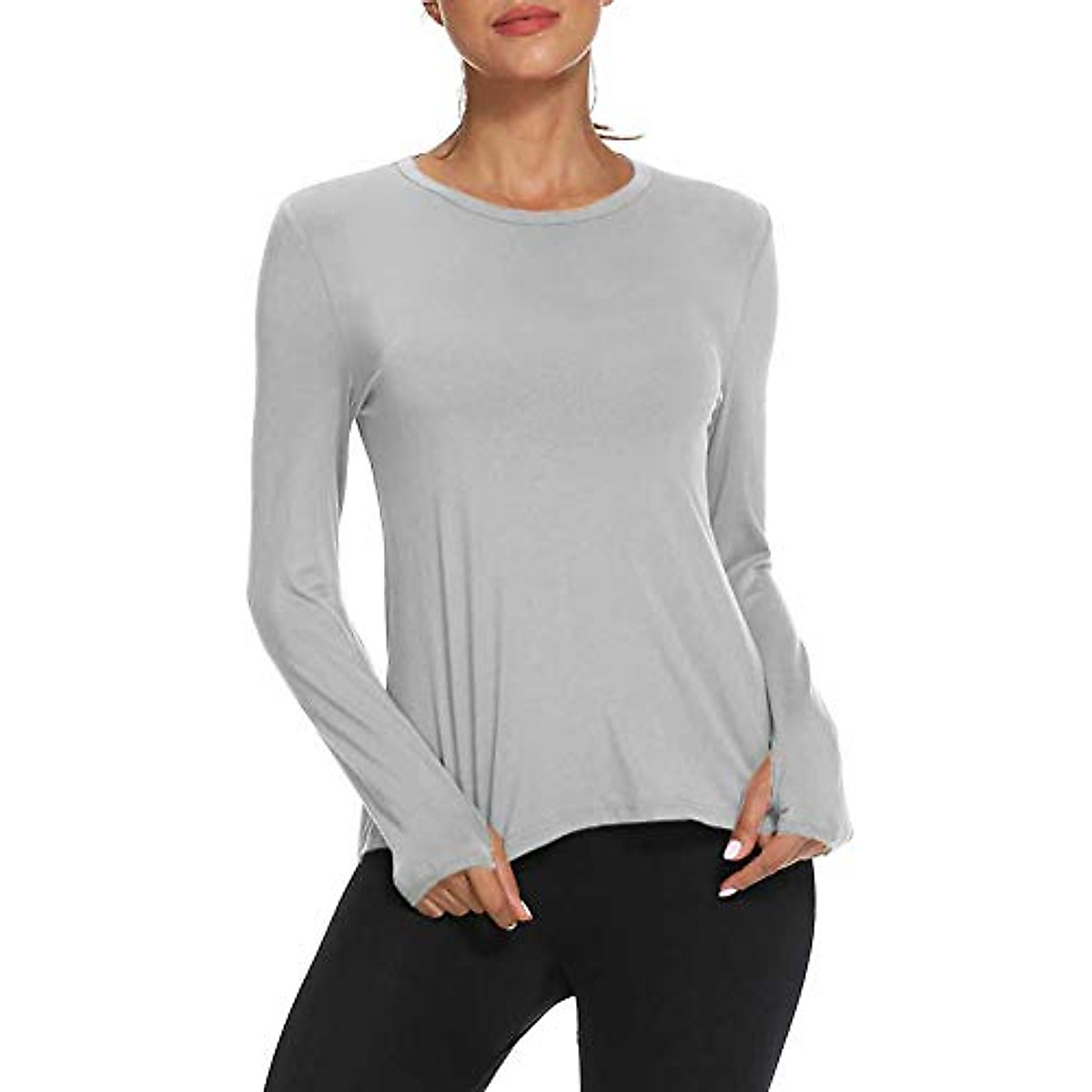 Mippo Long Sleeve Wokout Shirts for Women Yoga Tops Tie Back Tank Tops Thumb Hole Shirts Backless Tops Gym Sweater Workout Clothes Sports Active Exercise Wear for Women 2022 Gray L