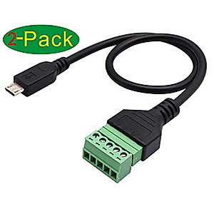 zdyCGTime Micro USB Screw Terminal Block Connector Cable Micro USB 2.0 Male Plug to 5 Pin/Way Female Bolt Screw with Shield terminals Pluggable Type Adapter Connector Cable（30CM/2Packs (Male)