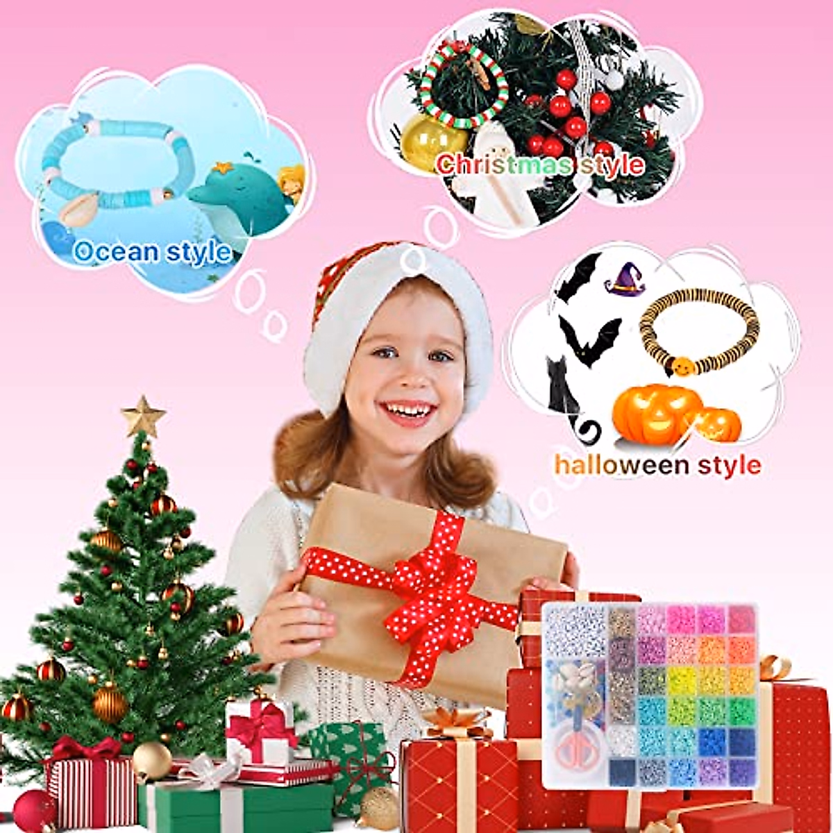 Moyofree 28 Colors Clay Beads for Bracelet Making, 6380 Pcs Flat Round Polymer Heishi Clay Beads DIY Jewelry Marking Kit for Bracelet Necklace Charm kit and Elastic Strings