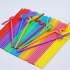 200 Pcs Colorful Plastic Long Flexible Straws.(0.23'' diameter and 10.2" long)