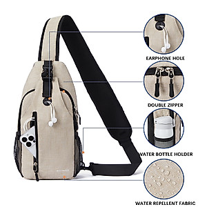 BOSTANTEN Sling Bag, Crossbody Backpack RFID Shoulder Chest Bag for Men Women Travel Hiking Casual Daypack, Khaki